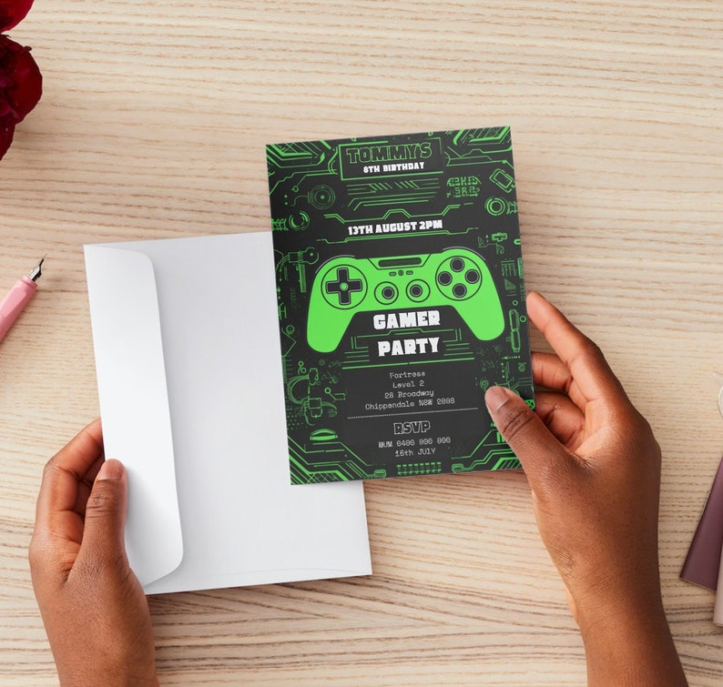 Editable Gamer Birthday Invitation Template, Printable Birthday Party ...