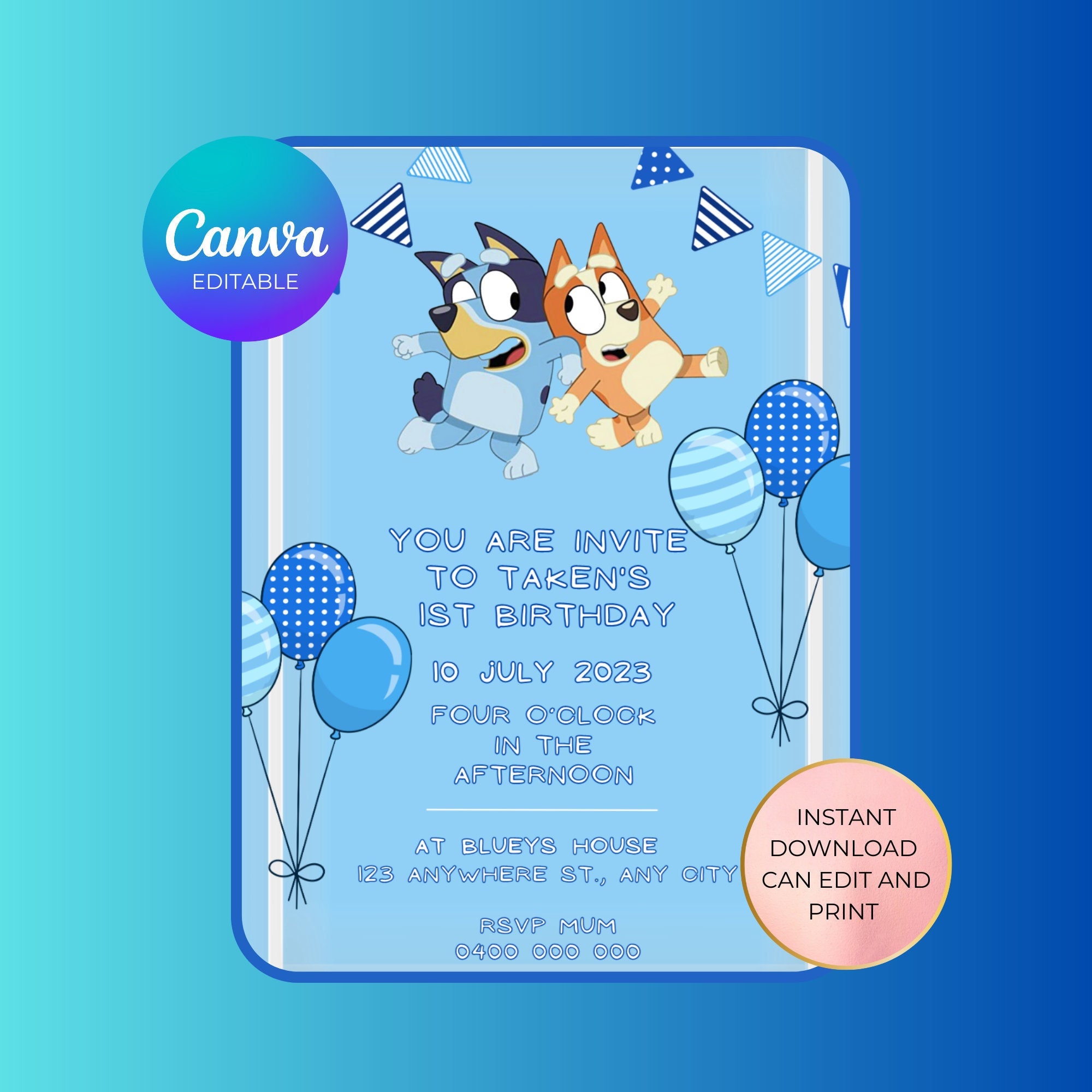 Bluey descarga instantánea invitación canva editable niños - Etsy México