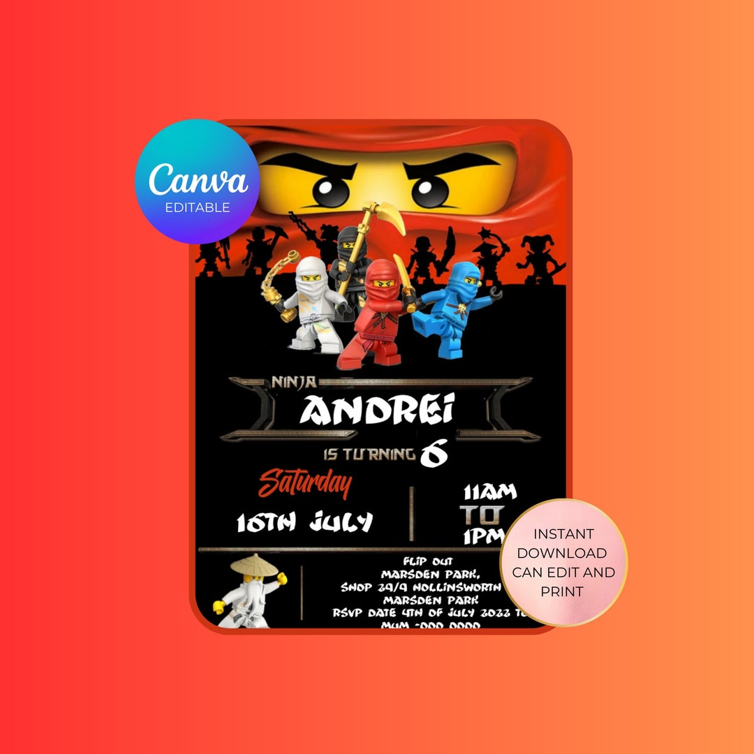 Ninjago Birthday Invitation Editable Canva Template Printable LEGO ...