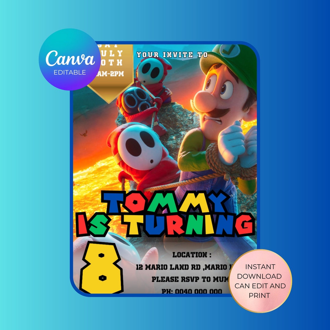 Luigi | Super Mario Invitation | Instant Download Invitation | Canva ...