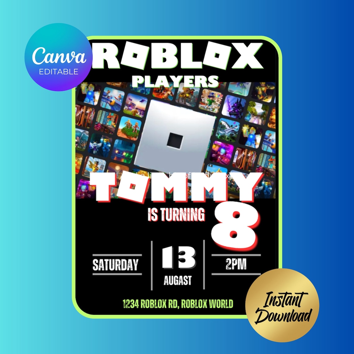 Editable Roblox Birthday Invitation Template | Printable Kids Party ...