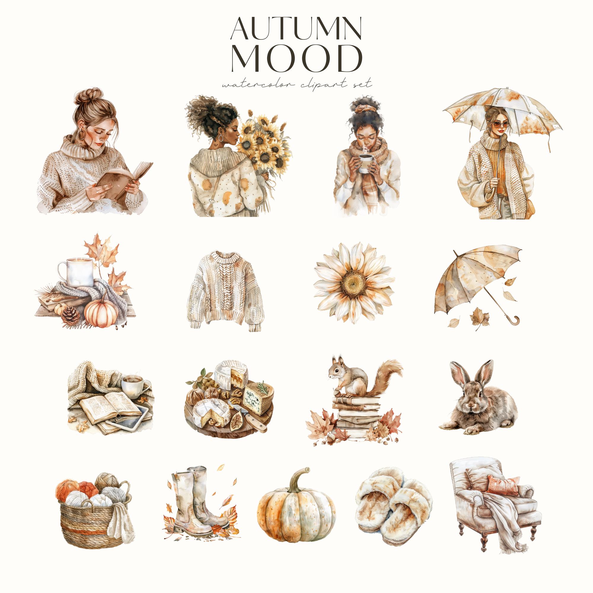 Cozy Autumn, Watercolor Neutral Autumn Clipart, Fall PNG Graphics, Cozy ...