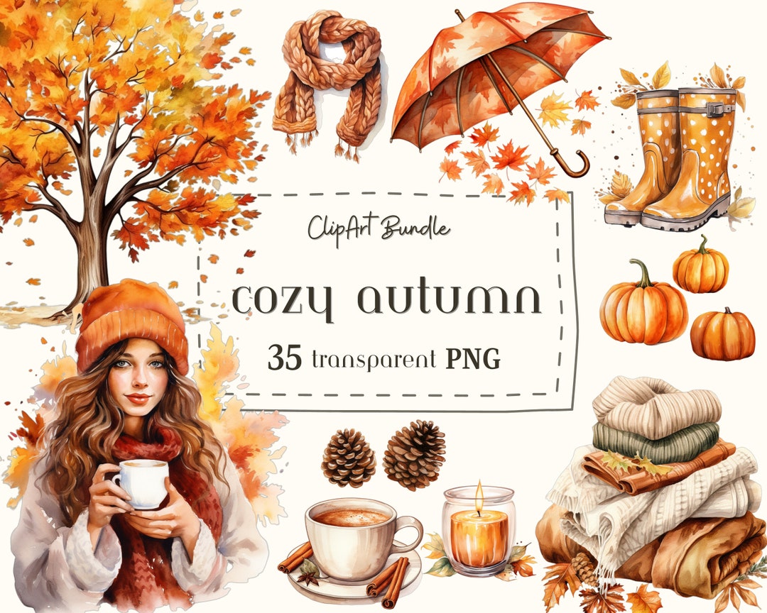 Cozy Autumn-watercolor Autumn Clipart-fall PNG Graphics-cozy Girl ...