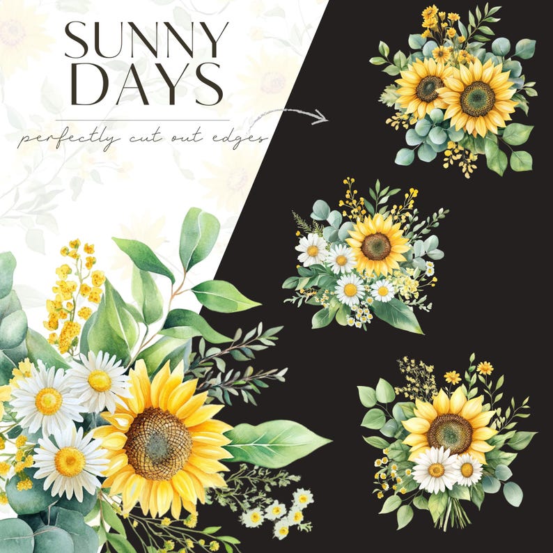 Watercolor Sunflower Clipart, Sunflower Theme, Summer Bouquet, Floral ...