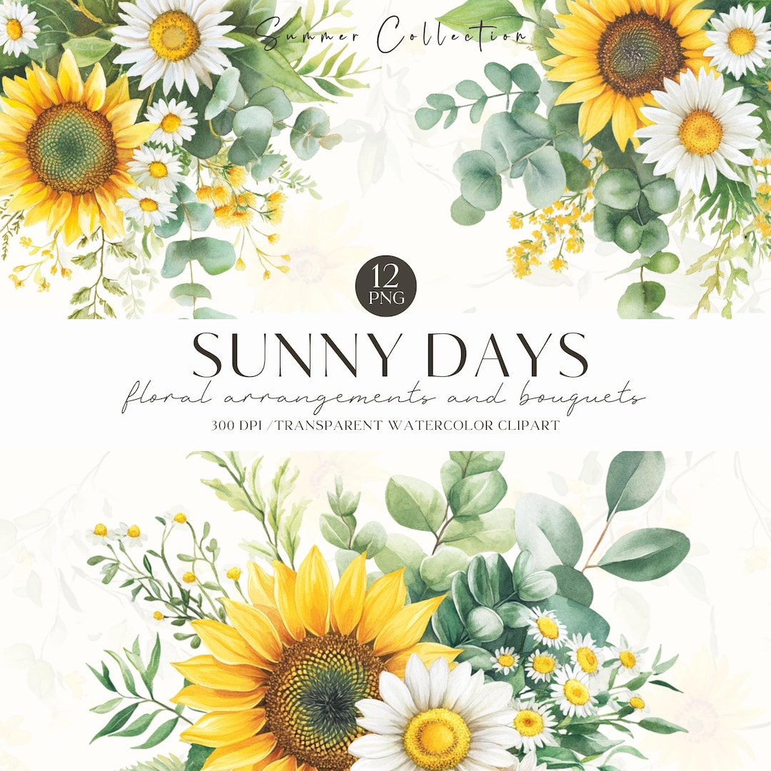 Watercolor Sunflower Clipart, Sunflower Theme, Summer Bouquet, Floral ...