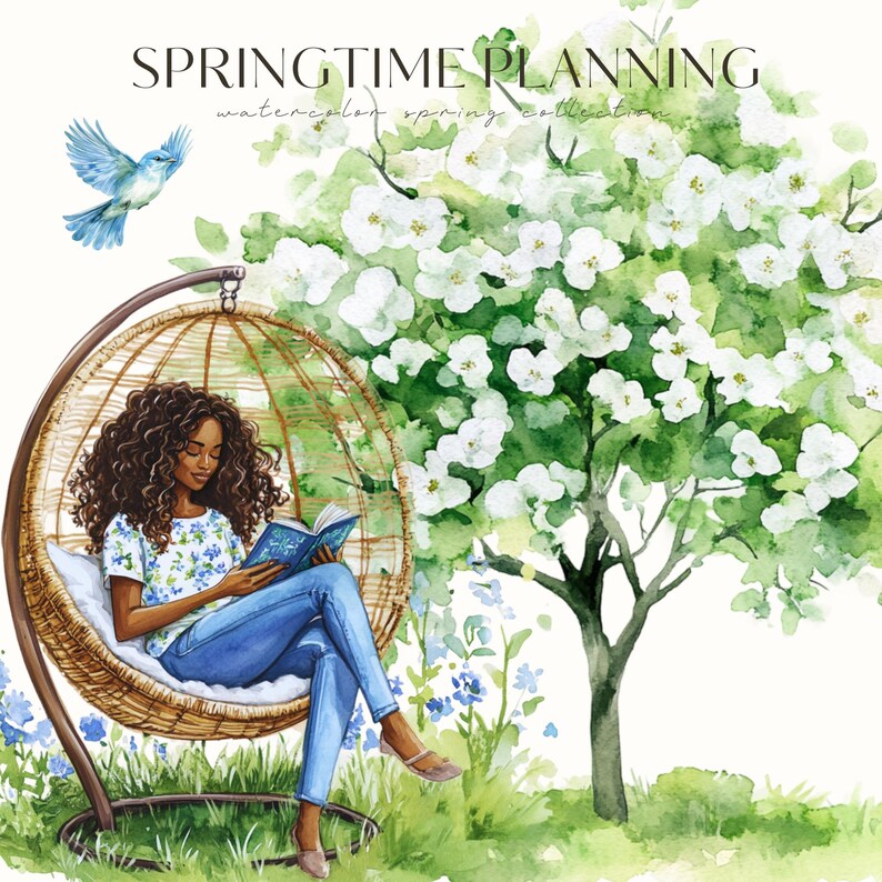 Springtime Clipart, Reading Clipart, Watercolor Spring Stickers, Spring ...