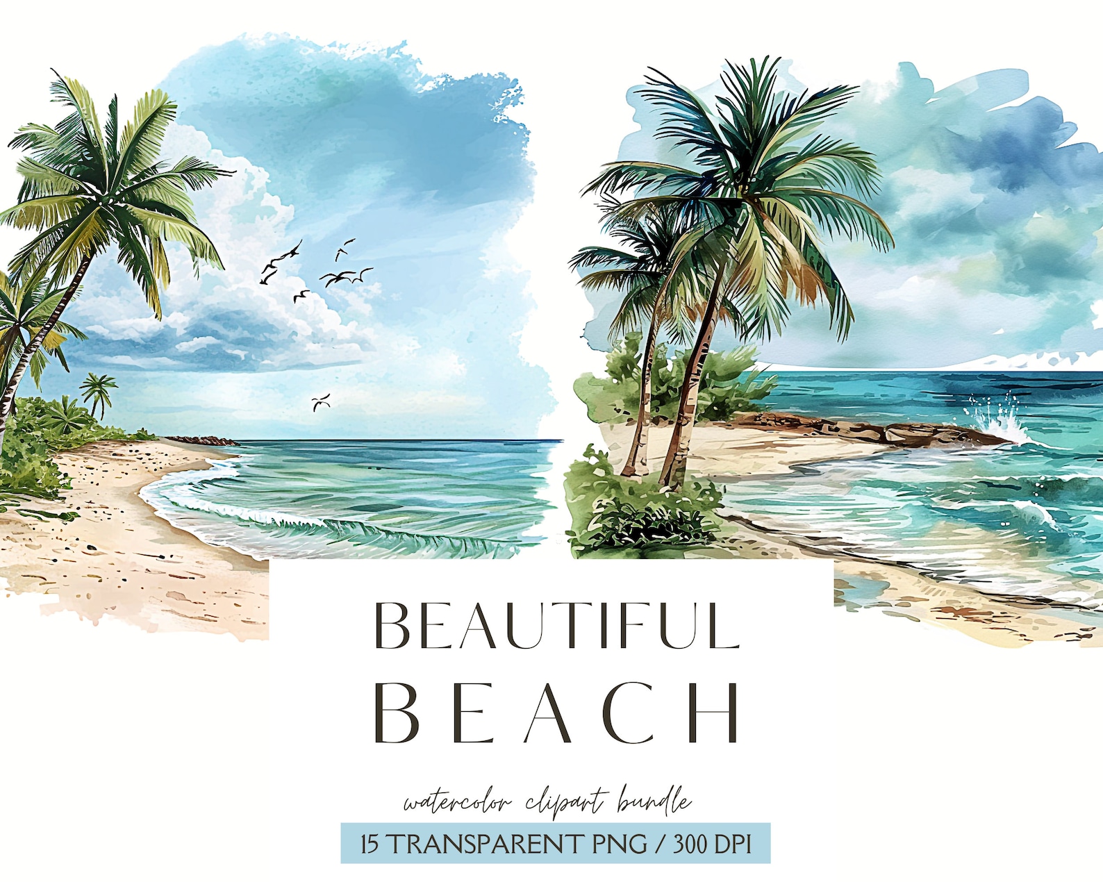 Watercolor Beach Clipart Bundle Summer Clipart-beach and Sea-junk ...