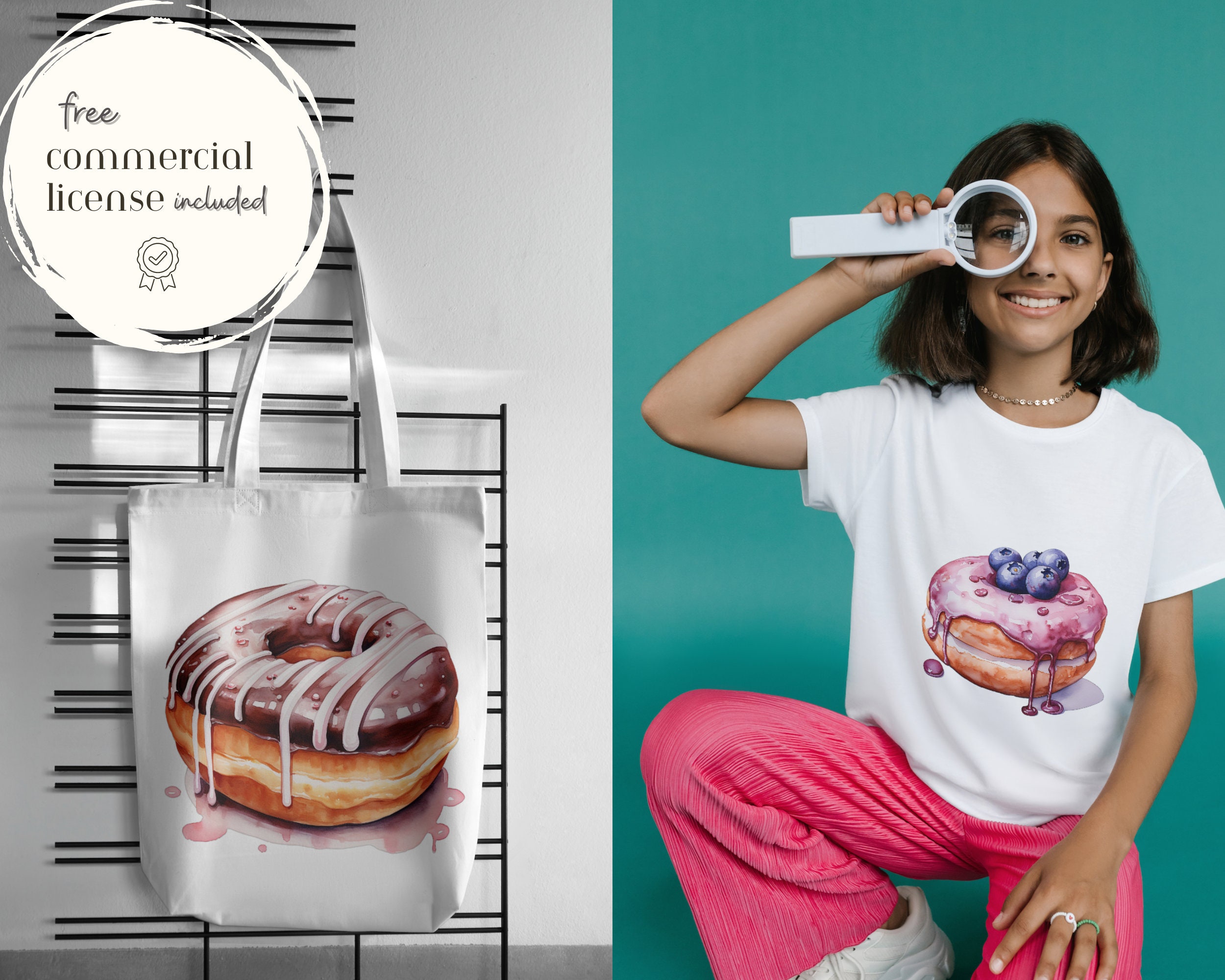 48 Watercolor Donuts Art, Donuts Clipart, Dessert Clipart Bundle, Sweet ...