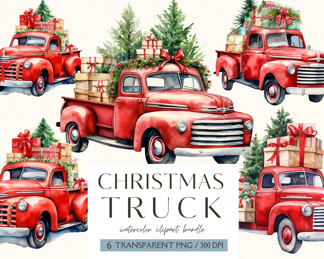 Watercolor Winter Truck Clipart-christmas Decor-holiday Decor-cute ...