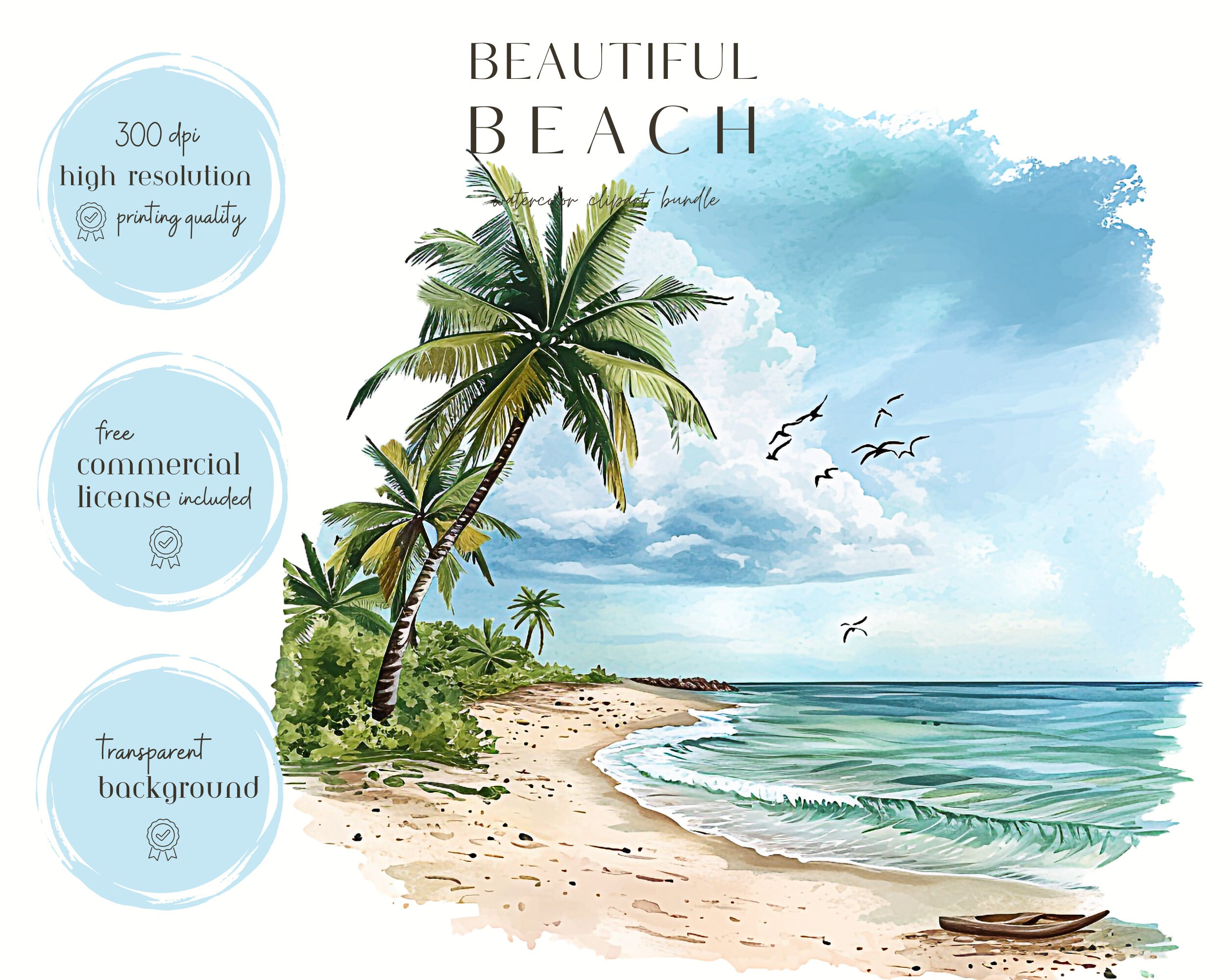 Watercolor Beach Clipart Bundle Summer Clipart-beach and Sea-junk ...