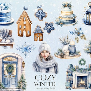 Cozy Winter Clipart Mega Bundle, Watercolor Bluey Christmas PNG Clipart ...