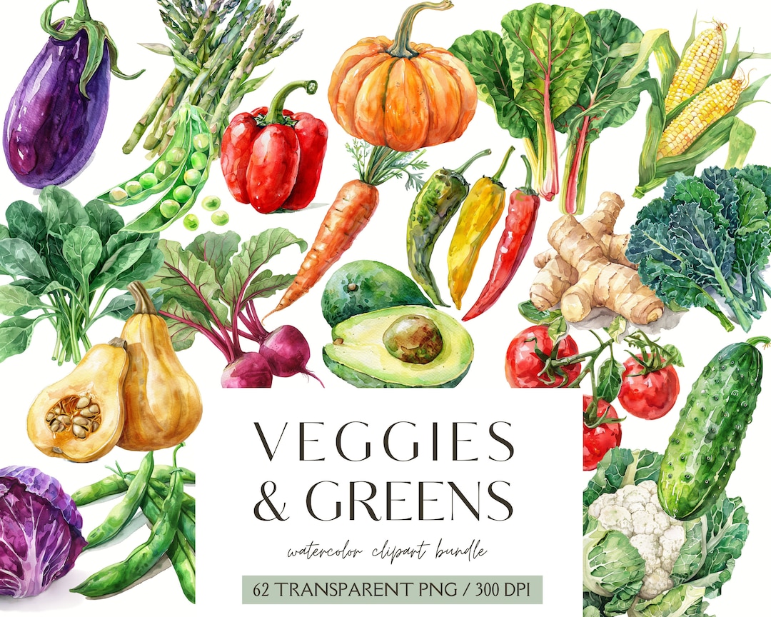 Veggie Bundle Watercolor Clipart, Vegetables Collection, Eco Vegan ...