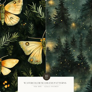 Forest Pattern, Magical Moth, Evergreen Seamless Pattern, Botanical ...