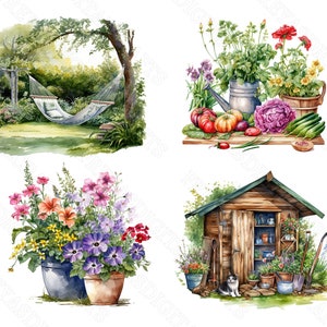 Summer Garden Clipart-watercolor Garden-summer-spring-seasonal Clipart ...