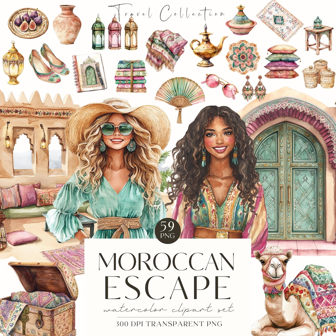 Watercolor Moroccan Clipart, Middle East Clip Art, Summer Clipart ...
