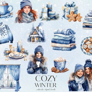 Cozy Winter Clipart Mega Bundle, Watercolor Bluey Christmas PNG Clipart ...