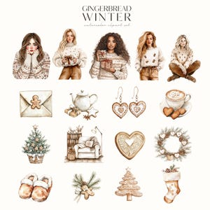 Cozy Winter Clipart, Gingerbread, Watercolor Christmas Cuteness Png ...