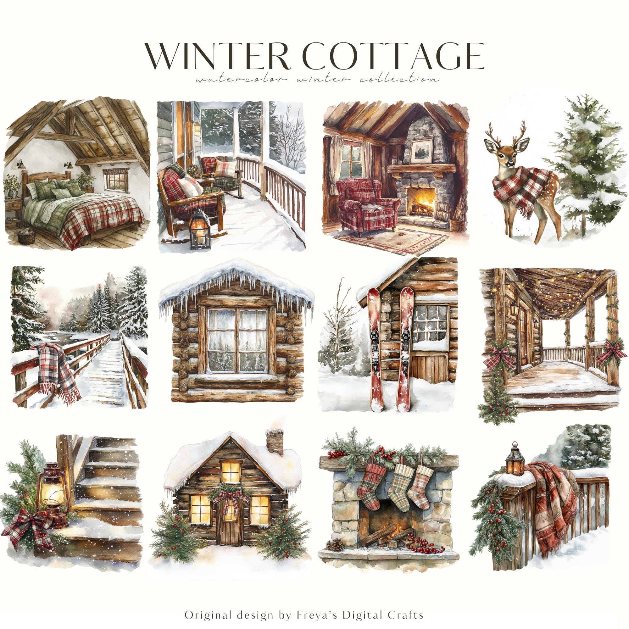 Watercolor Cozy Winter Clipart Bundle, Cottagecore Winter PNG ...