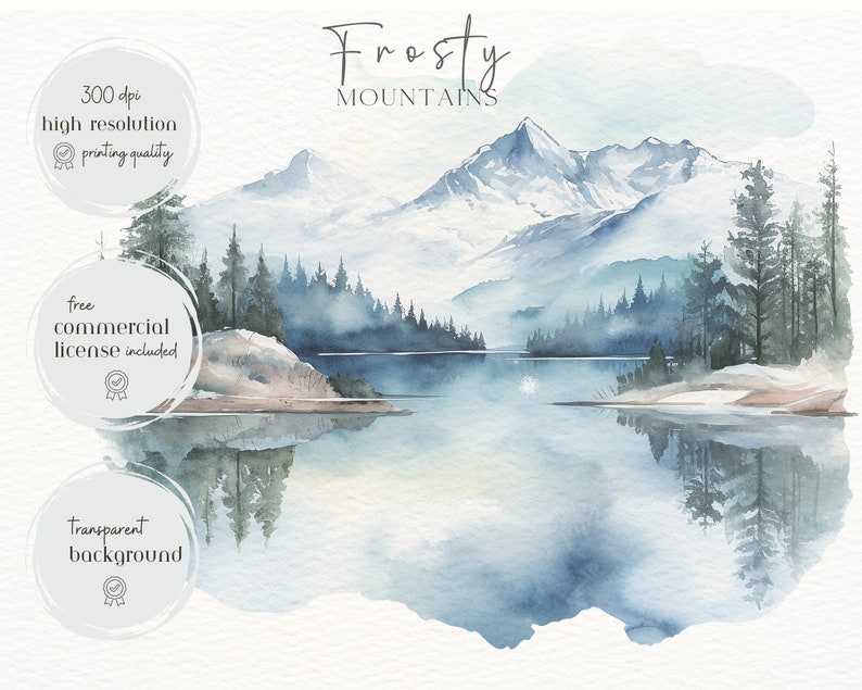 Watercolor Winter Mountain Clipart-mountain Clipart Png-peaceful ...