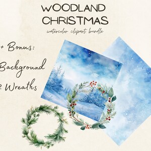 Woodland Christmas Clipart, Watercolor Winter PNG, Forest Christmas ...