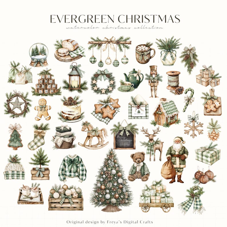 Watercolor Neutral Christmas Clipart Set, Rustic Christmas Graphics ...