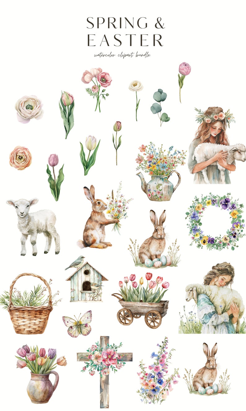 Watercolor Spring Easter Clipart-floral Clipart-easter Graphics-easter ...