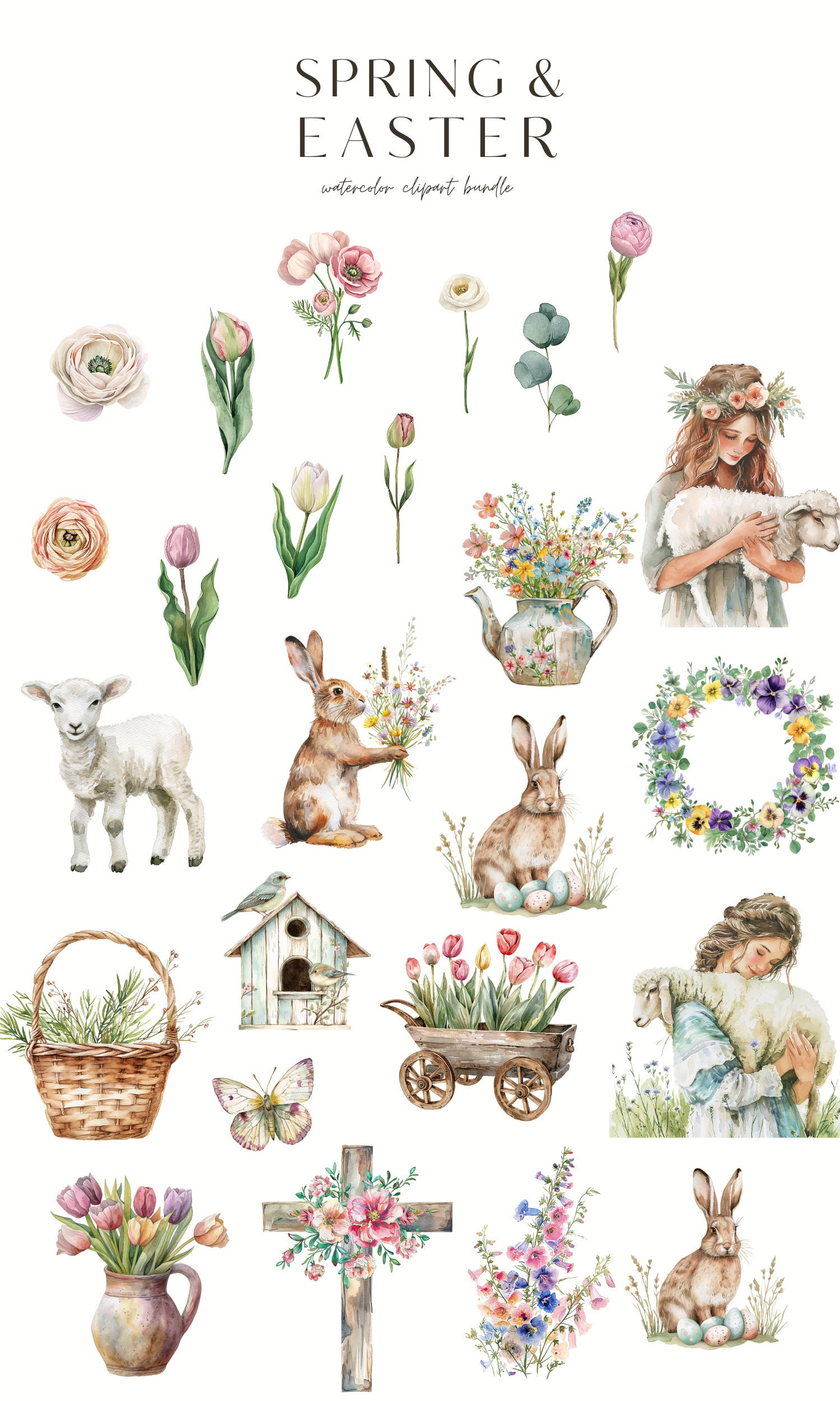 Watercolor Spring Easter Clipart-floral Clipart-easter Graphics-easter ...