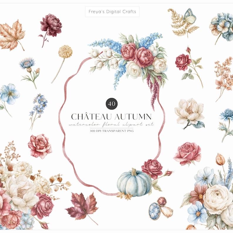 Château Autumn Clipart, Watercolor Cozy Fall PNG, Autumnal Aesthetic ...