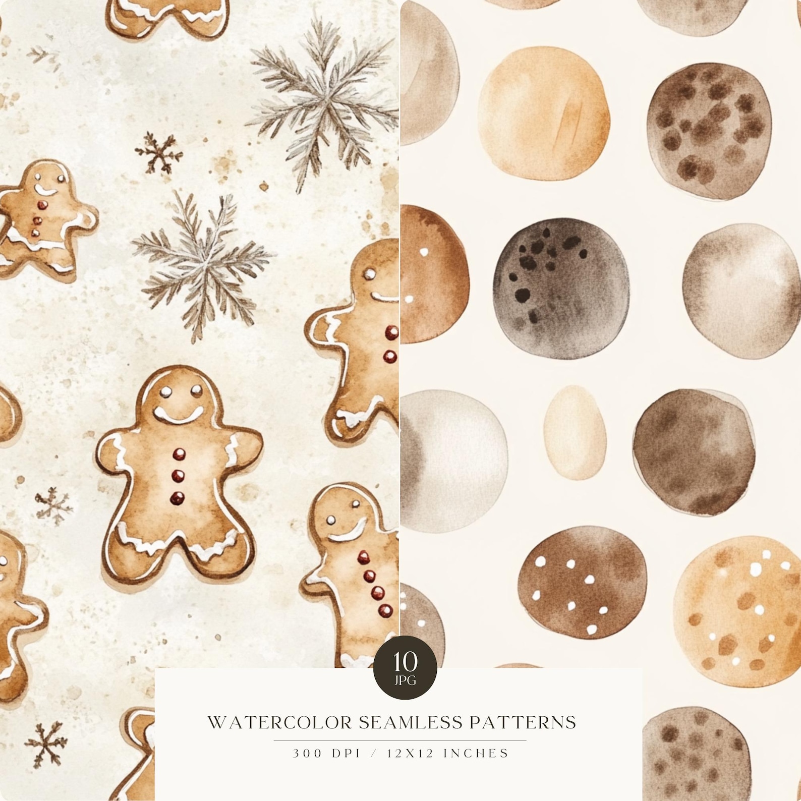 Cozy Winter Gingerbread Rustic Seamless Patterns, Neutral Christmas JPG ...