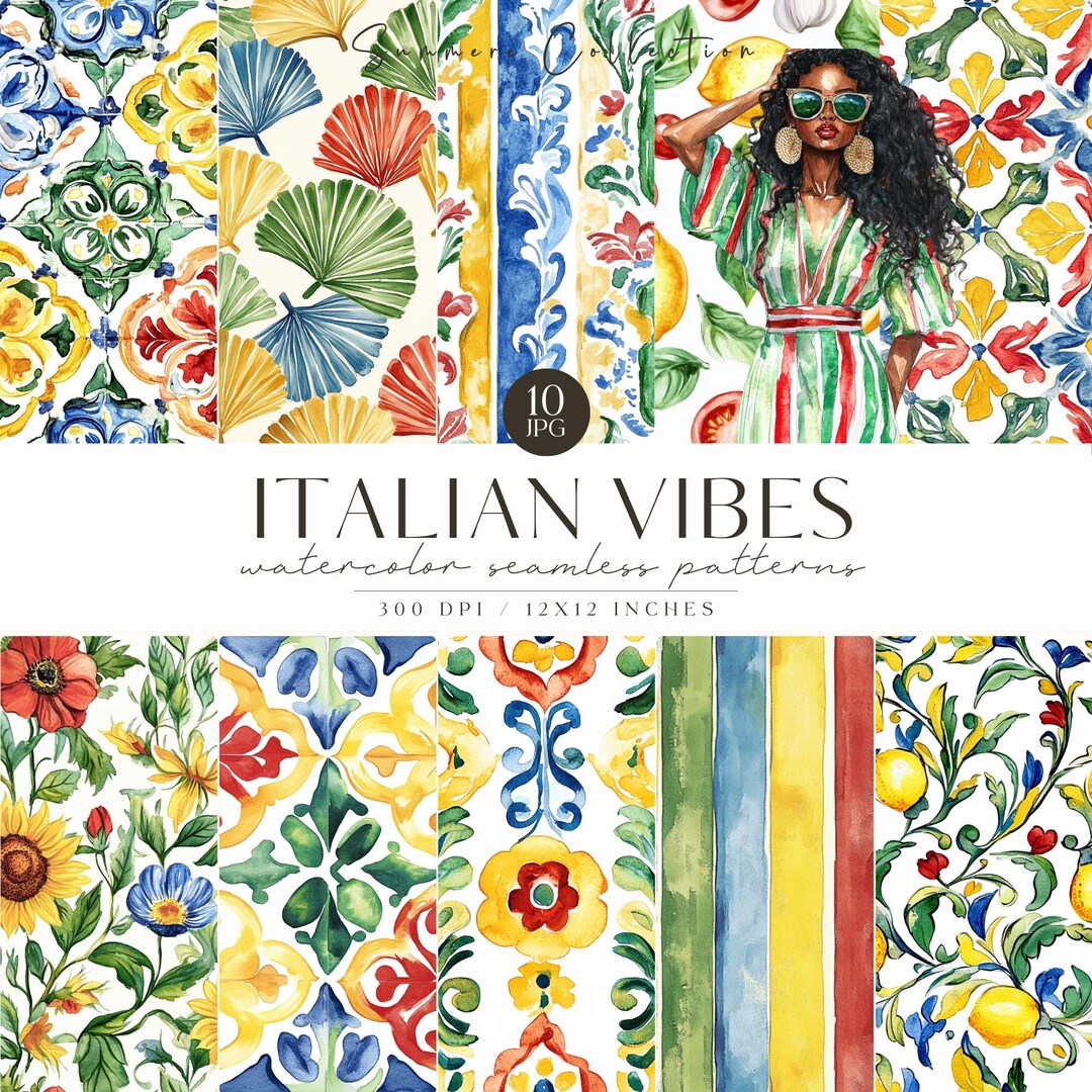 Watercolor Italian Tiles Seamless Pattern, Watercolor Italy, Tiles ...