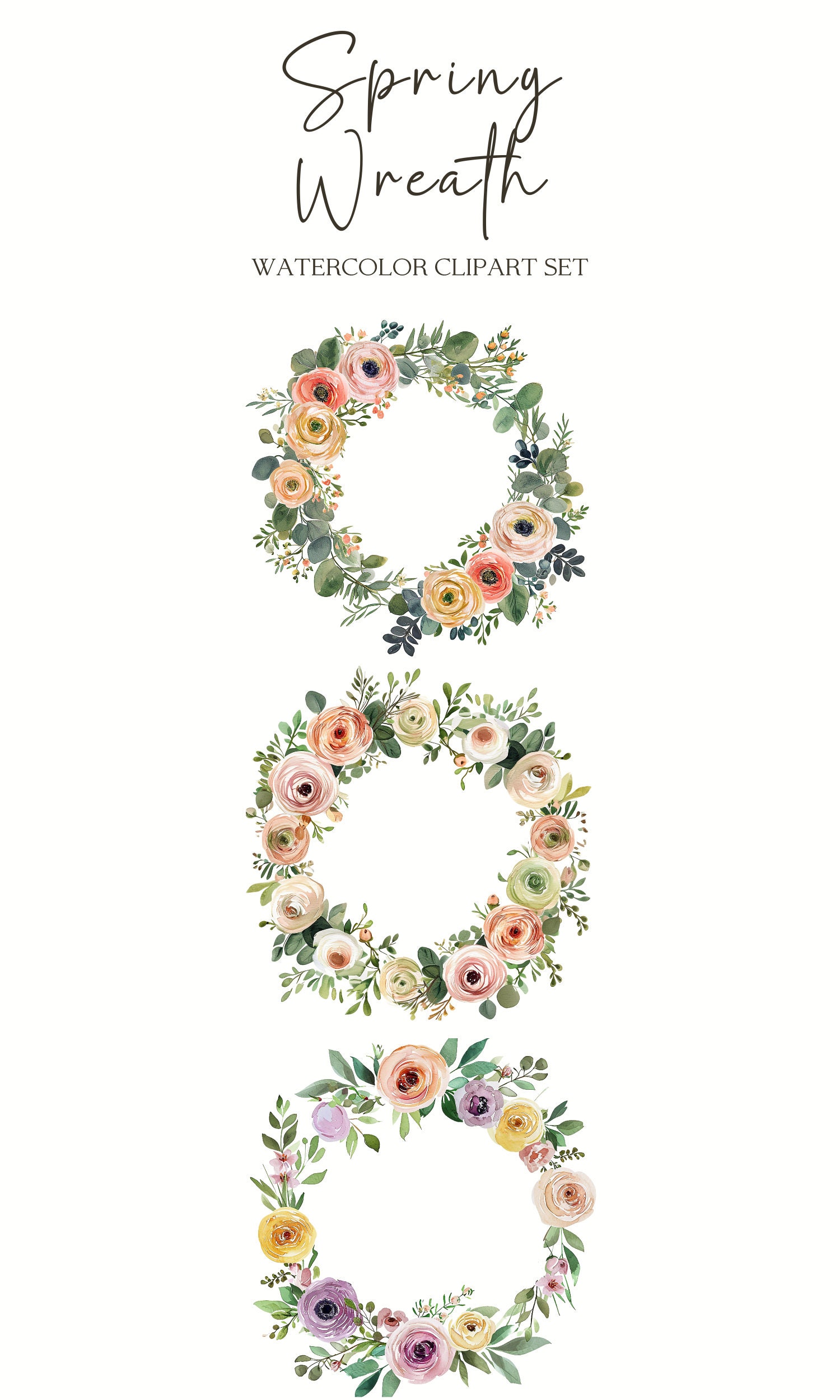 Floral Wreath Clipart-spring Wreath Png-watercolor Floral Clipart ...