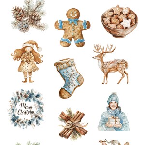 Cozy Winter Clipart Bundle, Watercolor Cozy Winter, Blue Christmas PNG ...