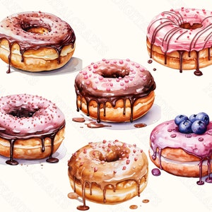 48 Watercolor Donuts Art, Donuts Clipart, Dessert Clipart Bundle, Sweet ...