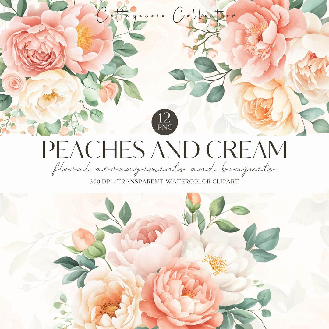 Watercolor Blush Peach Floral Clipart, Peach Peony, Dreamy Floral ...