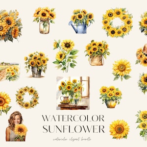 Sunflowers Watercolor Clipart, Fall Sunflower Floral Bouquets in PNG ...