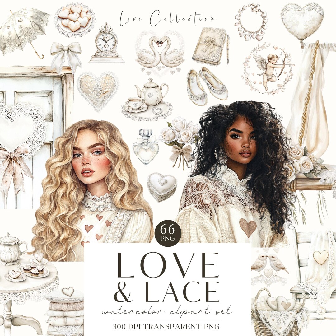 Lace Valentine Clipart, Lace Heart Clipart, Romantic Love, Printable ...
