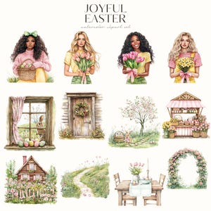 Happy Easter Clipart, Watercolor Springtime, Easter Bunny, Easter Egg ...