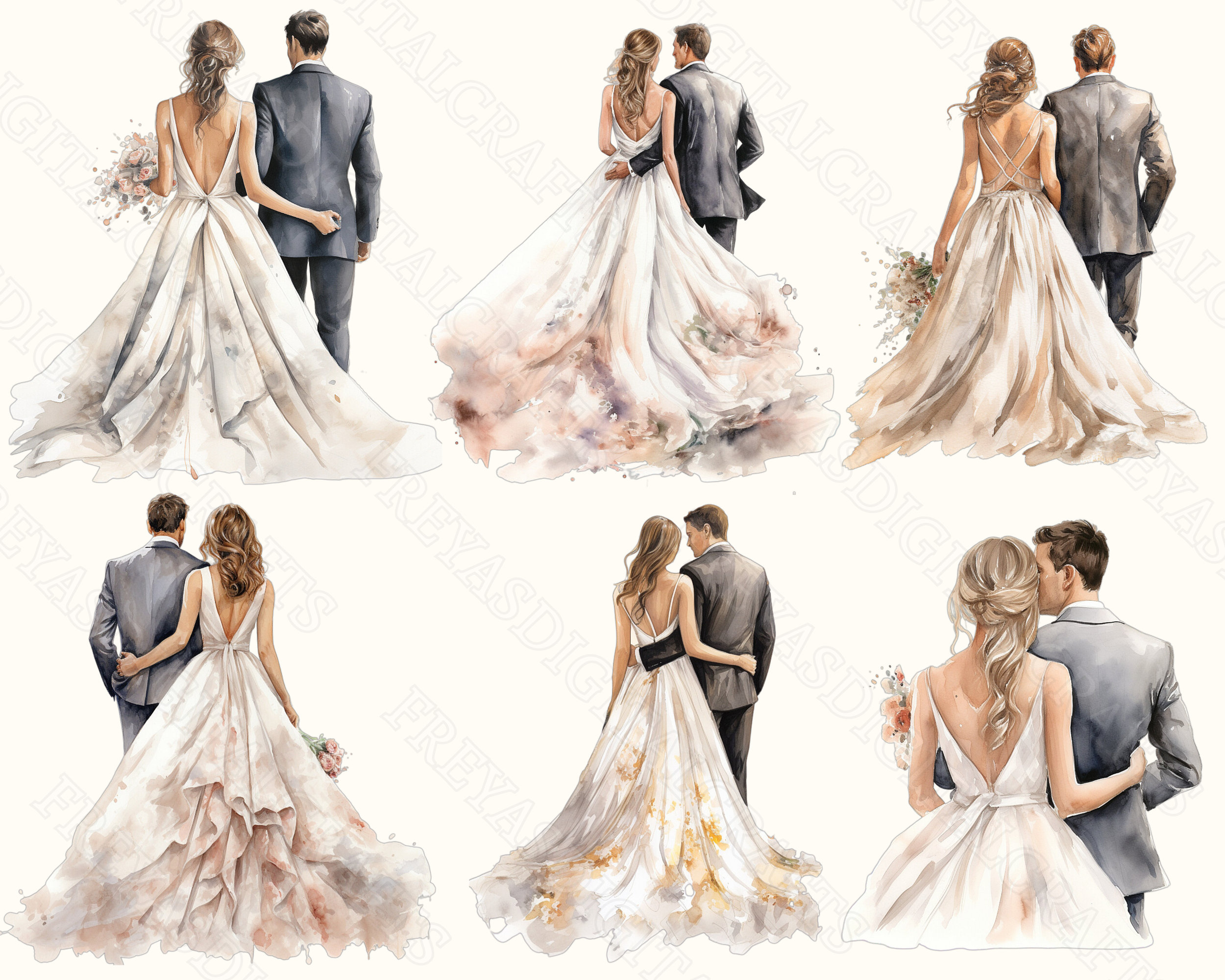 34 Bride and Groom Back Clipart Watercolor-wedding Day Clipart PNG ...