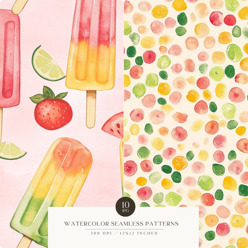 Mixed Fruits Summer Seamless Pattern, Watercolor Fruit Medley, Colorful ...