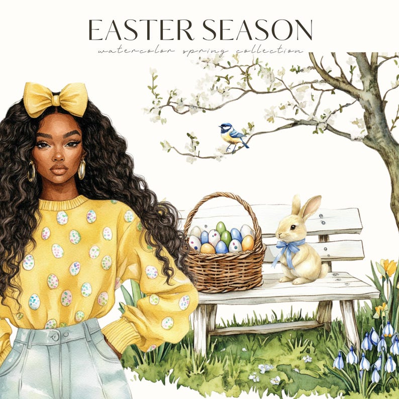 Easter Clipart, Watercolor Springtime, Easter Egg, Easter Bunny, Cute ...