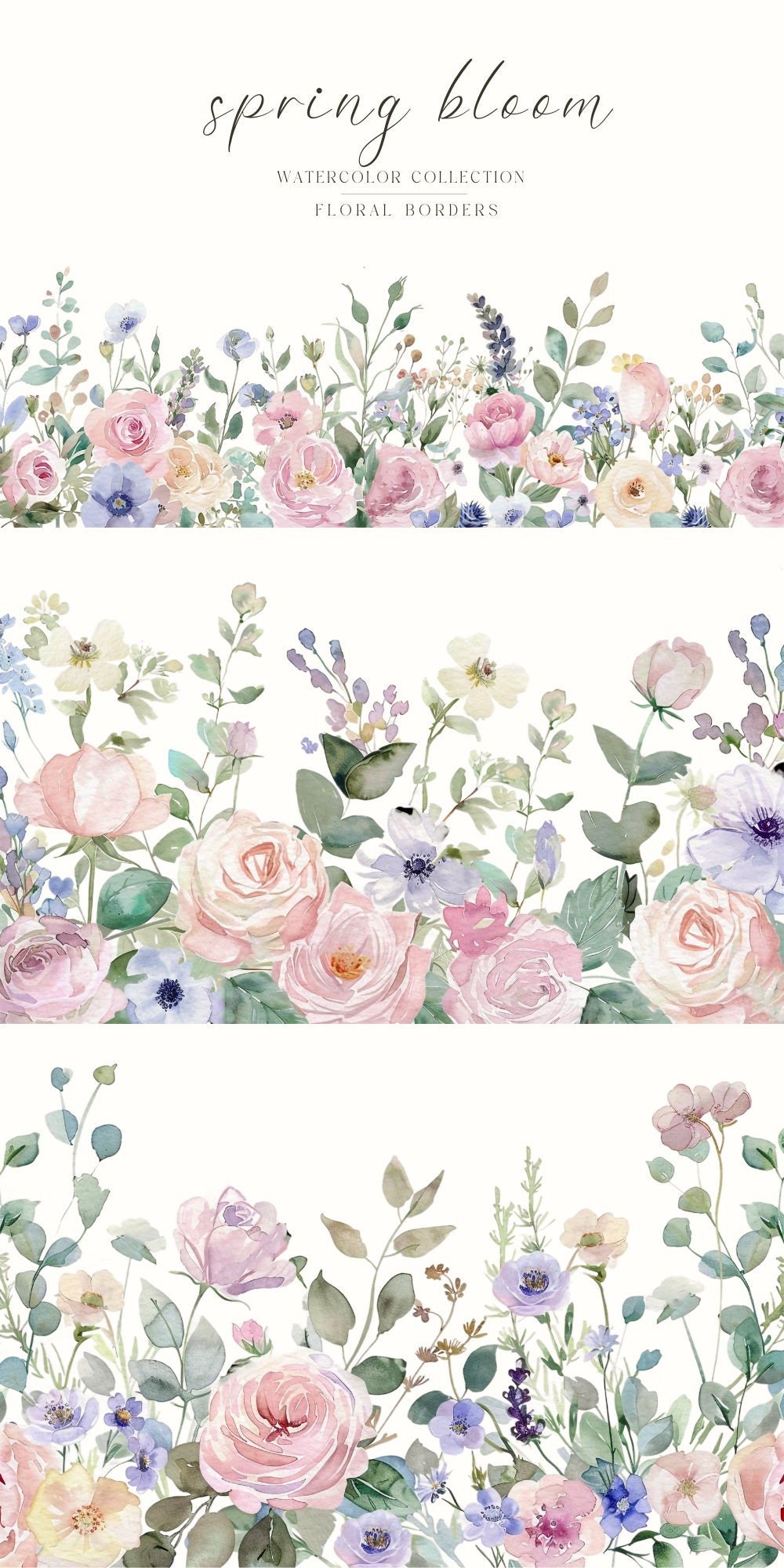 Floral Borders Clipart Set-watercolor Spring Floral Clipart-premade ...