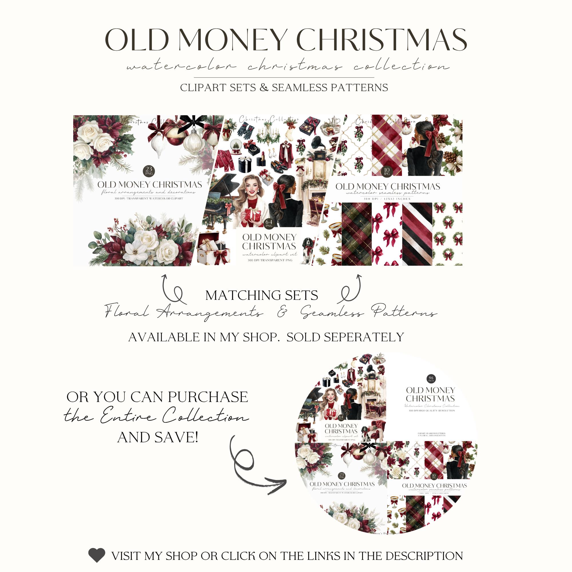 Watercolor Old Money Christmas Clipart, Elegant Classic Christmas PNG ...