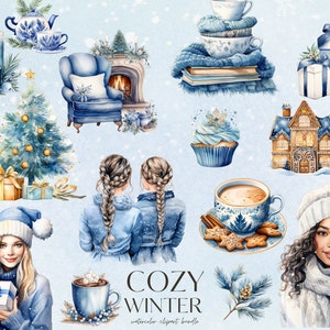 Cozy Winter Clipart Mega Bundle, Watercolor Bluey Christmas PNG Clipart ...