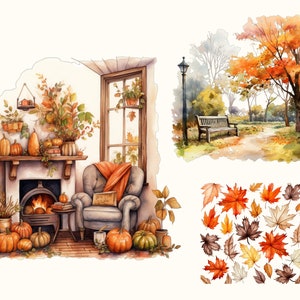 Autumn Scenes-watercolor Fall Clipart Set-fall Clipart-fall ...