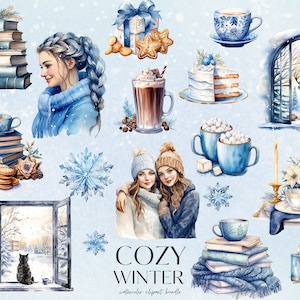 Cozy Winter Clipart Mega Bundle, Watercolor Bluey Christmas PNG Clipart ...