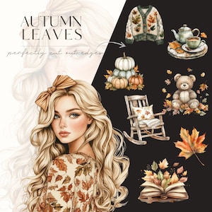 Cozy Autumn Clipart, Watercolor Fall Leaves Graphics PNG, Foliage, Cozy ...