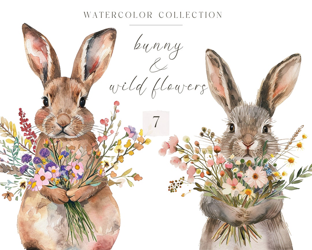Floral Bunnies Clipart-easter Graphics-easter Bunny-spring Nursery ...
