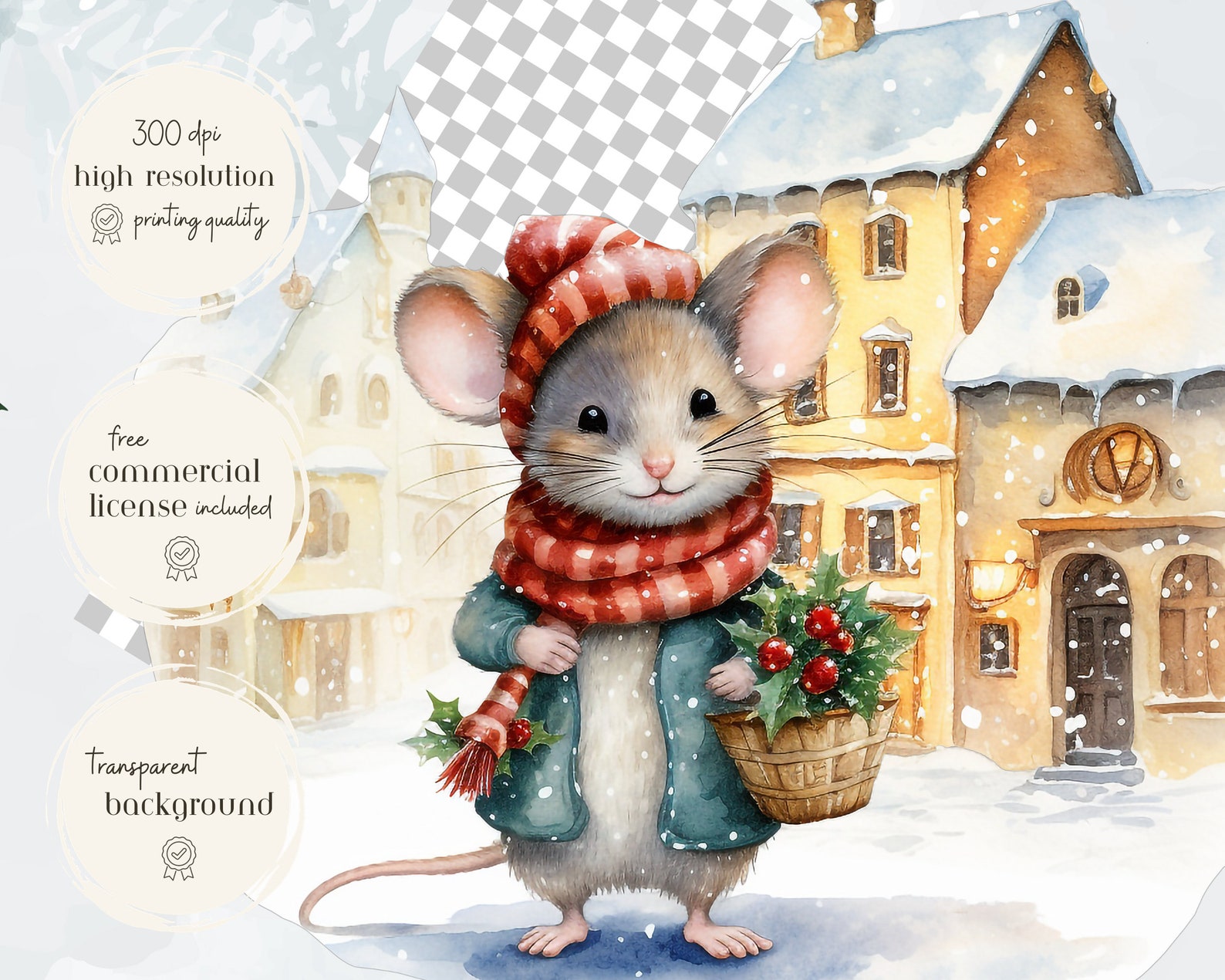 Christmas Mice Clipart Watercolor Christmas Mouse Winter - Etsy