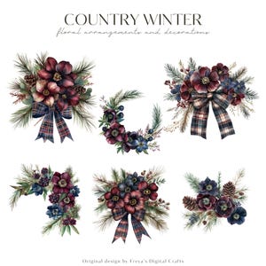 Watercolor Festive Christmas Floral Bouquet Clipart, Holiday Floral ...