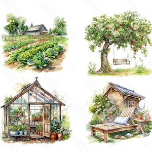 Summer Garden Clipart-watercolor Garden-summer-spring-seasonal Clipart ...